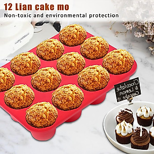 MEKBOK Silicone non-stick pan 12 cups muffin pan/cake pan/cake pan BPA-easy to clean dishwasher and microwave safe, bakeware-red (1pcs)