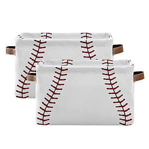 Sports Baseball Print Storage Basket Bins,Cool Baseball Decorative Baskets Storage Box Collapsible Storage Cubes Organizer with Handles for Nursery Shelf Closet Office Home Bedroom, 2 Pack