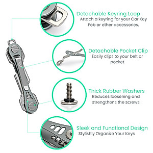 Compact Key Holder for Keychain for Up To 14 Keys - Aircraft Grade Aluminum Key Organizer Keychain, Minimalist Style Key Chain Pocket Clip Design Grey