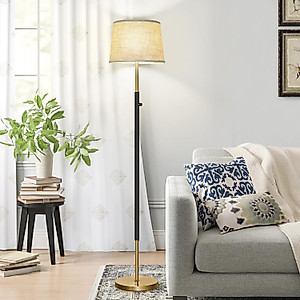 Dimmable Floor Lamp, 1100 Lumens LED Bulb Included, Gold Floor Lamps for Living Room Modern Standing Lamp with Natural Linen Shade, Tall Lamp for Living Room Bedroom Office Reading Dining Room