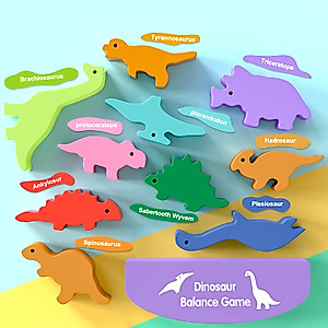 FRONOR Toys for 3-7 Year Old Boys Girls, Dinosaur Building Wooden Blocks STEM Montessori Educational Stacking Toys Birthday Toys Gifts for 3 4 5 6 7 Year Old Girls Gifts (Purple)