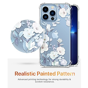 GVIEWIN Bundle - Compatible with iPhone 13 Pro Case (Hibicus) + Magnetic Phone Ring Holder (Glitter/Silver)