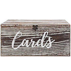 MyGift Torched Wood Gift Card Box - Decorative Wedding Card Box, Party Cards and Stationery Holder with Slotted Lid & Antique Hinge Lock