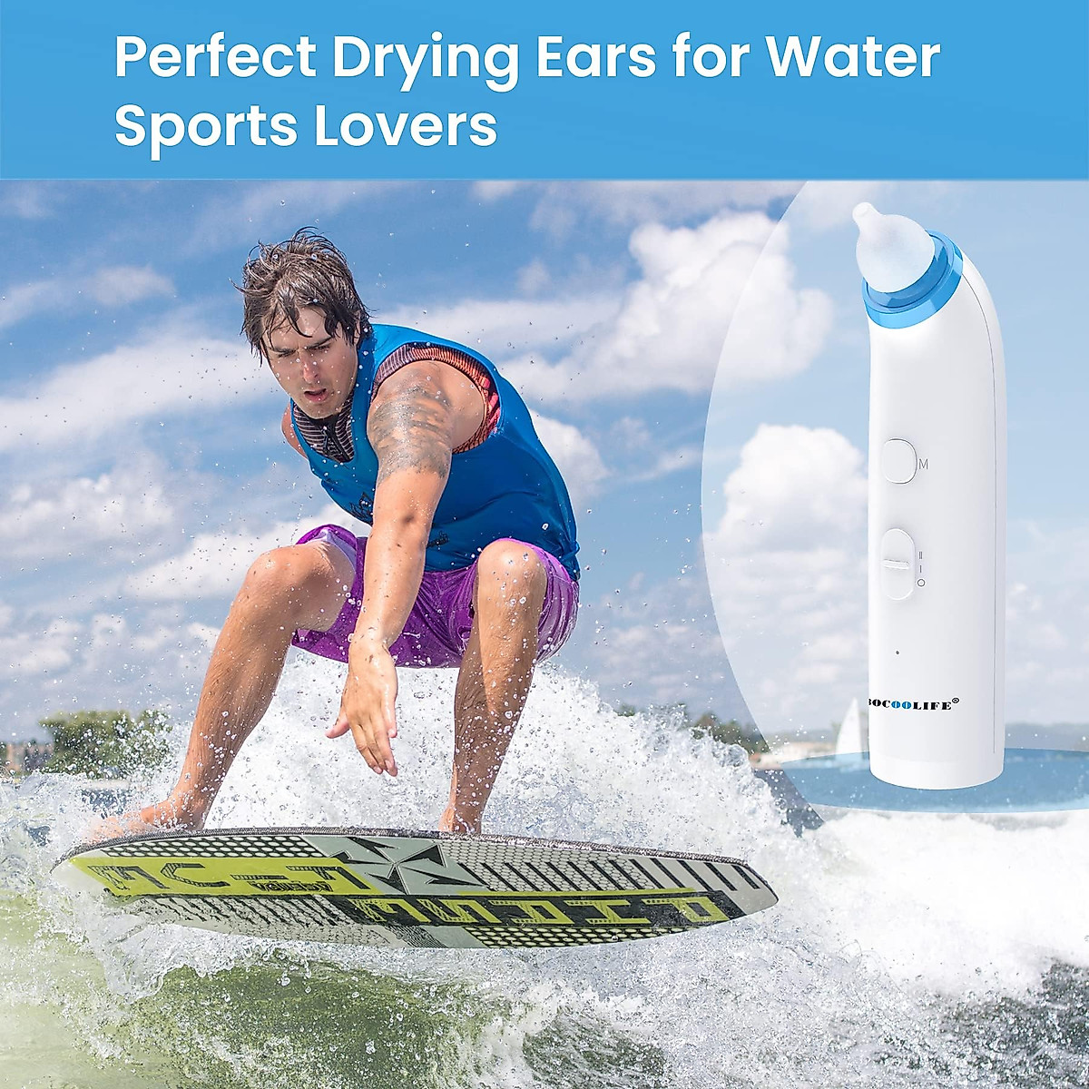 BOCOOLIFE Ear Dryer Ear Blow Dryer Swimming Ear Moisture Swimmers Ear Drier Swim Ear Blower Electronic Ear Water Remover Rechargeable Battery Operated Ear Fluid Remover Ear Dryer for Swimmers Dry Ears