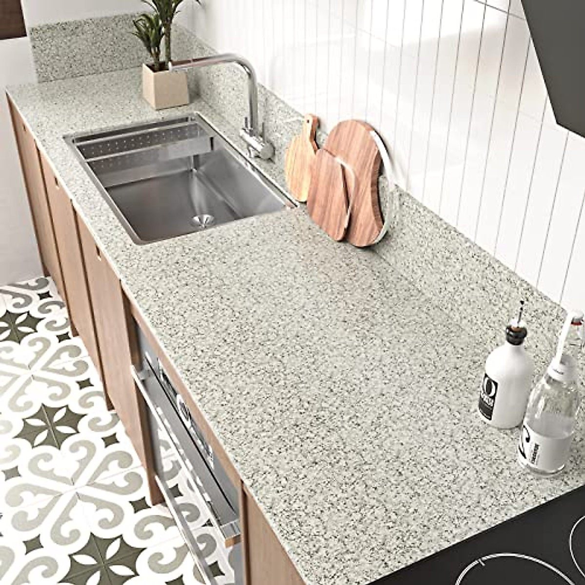 Granite Contact Paper for Countertops Grey Marble Wallpaper Peel and Stick Waterproof Self Adhesive Removable Wallpapers Decorative Vinyl Wall Paper Roll for Kitchen Cabinets Shelf 24'' x 118''