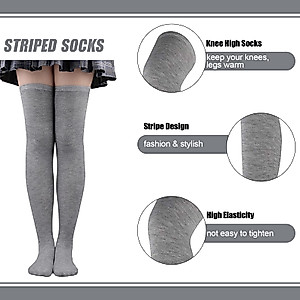 Barrlves 4 Sets Womens Striped Knee High Socks Long Knit Arm Warmers Fingerless Gloves for Halloween Costume (4sets Solid Black+White+DeepGrey+Grey)