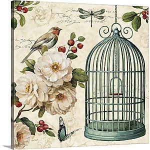 CANVAS ON DEMAND Free As a Bird I Canvas Wall Art Print by Lisa Audit, Traditional, Vintage, Home Decor, Wildlife Artwork, 16"x16"