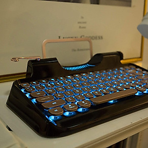 fotorkit Rymek Classic Typewriter Style Mechanical Keyboard USB Wired& Bluetooth Wireless Keyboard with Tablet Stand and RGB Dynamic Backlit Windows Mac iOS Android Supported-knewkey