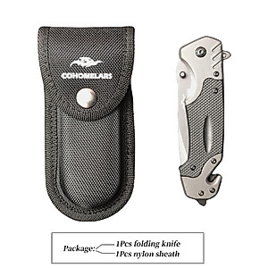 COHOMELARS 9'' Folding Pocket Knife,Tactical Multitool Knife with Stainless Steel Blade,G10 Handle with Glass Breaker,Pocket Clip,Liner Lock,Survival Knife,Sharp EDC Knife for Men