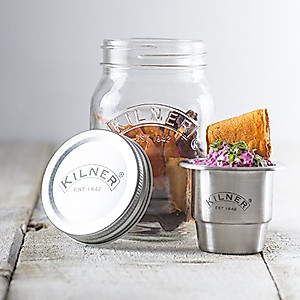 Kilner Snack On The Go Glass Jar Set Stainless Steel Cup Keeps Dry Ingredients Separate from Wet Foods, 17-Fluid Ounces, 0.5L