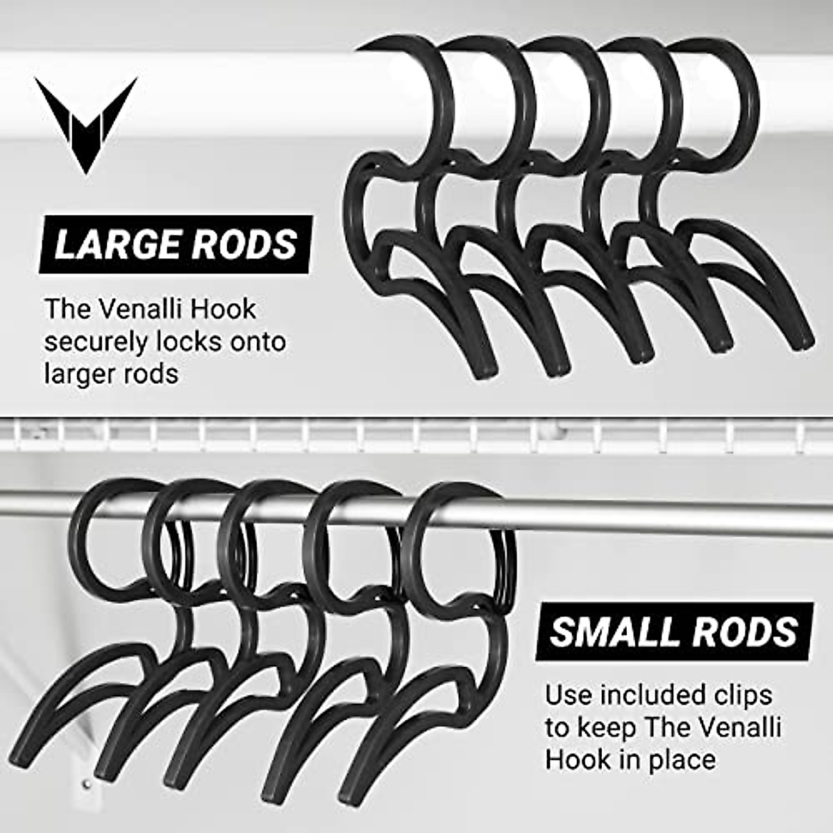 VENALLI Hangers Made for Hoodies | Plastic Clothes Hangers | Coat Hoodie Hanger | Closet Organization | Apartment Dorm Essentials (Pack of 10, Black)