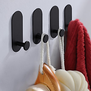 Taozun Hand Towel Holder/Hand Towel Bar - Black Towel Rack with 4 Pack Self Adhesive Hooks for Bathroom Wall Kitchen, Towel Holder Set Stick on Wall