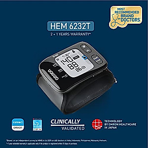 Omron Hem 6232T Wrist Blood Pressure Monitor (Black) Battery Powered