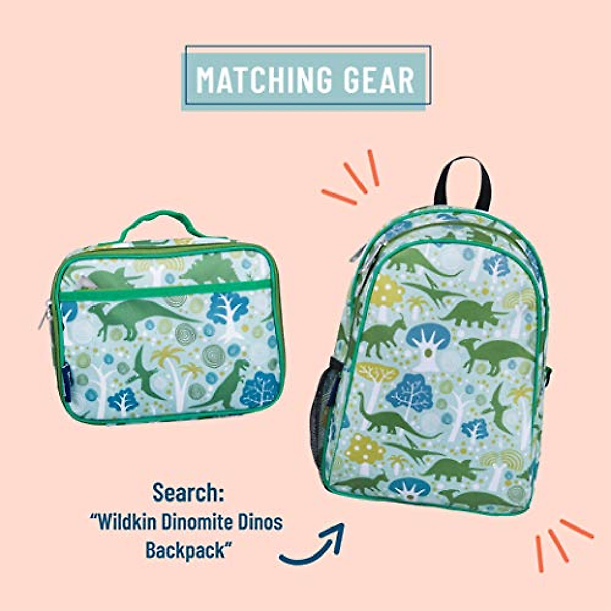 Wildkin Kids Insulated Lunch Box Bag for Boys & Girls, Reusable Kids Lunch Box is Perfect for Early Elementary Daycare School Travel, Ideal for Hot or Cold Snacks & Bento Boxes (Dinomite Dinosaur)