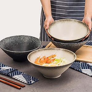 Alex Kato Ceramic Japanese Ramen Bowls Set of 2-60 ounce Large Noodle Soup Bowl, with Chopsticks and Spoon for Asian Pho Udon Soba (White)