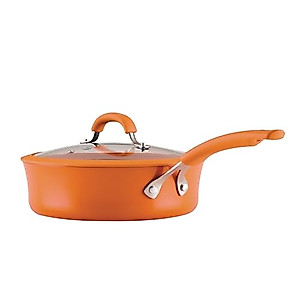 Rachael Ray Cook + Create Nonstick Cookware Saute Pan with Lid, 3 Quart - Orange