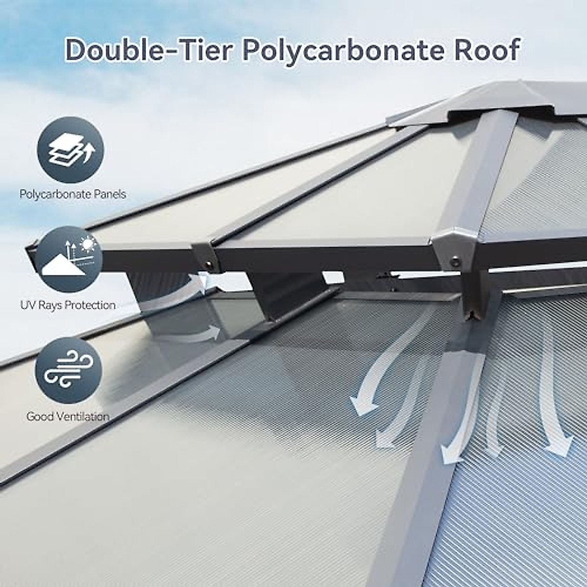 Joyside 10x13 ft Outdoor Hardtop Gazebo with Double-Tier Polycarbonate Roof, Aluminum Frame Gazebo with Netting and Curtain Included, Suitable for Lawn Backyard Patio