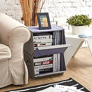 EZOWare Stackable Storage Bins with Lid, Set of 2 Lidded Linen Fabric Foldable Organizer Baskets Containers With Handles 16.5 x 11 x 10 inch, Gray