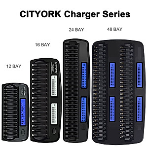 CITYORK 12 Bay LCD Smart Battery Charger for 1.2v AA AAA Ni-MH/Ni-CD Rechargeable Batteries, AA AAA Battery Charger with Refresh Function with AC Wall Adapter