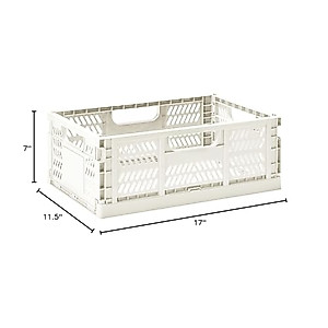 3 Sprouts Recycled Plastic Collapsible Crate - Stackable Folding Storage Crate for Organization for Adults & Kids - Foldable Plastic Crate - Large - Cream