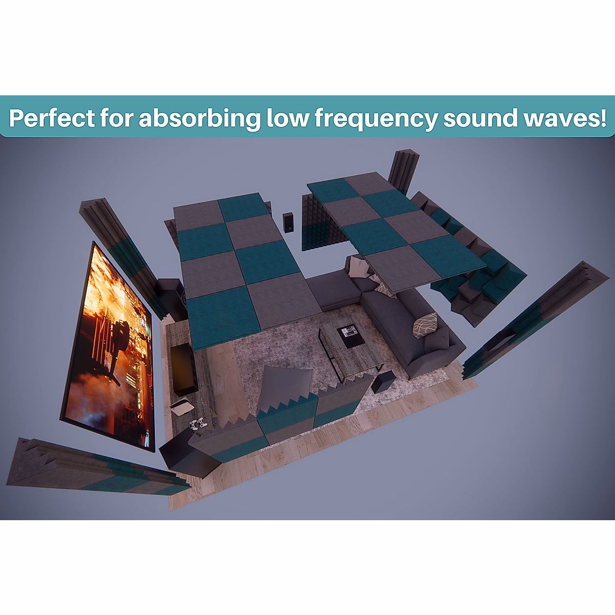 Color Acoustic Foam Bass Traps, Bulk 24” x 12” x 12” XL Soundproofing Studio Foam Bass Trap Bundle (4 Pack, Charcoal)