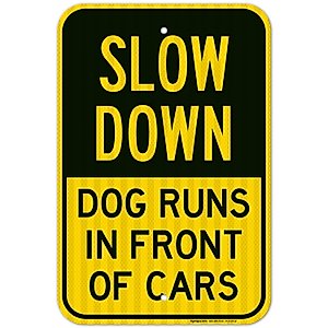 Sigo Signs Dogs at Play Sign, Slow Down Dog Runs in Front of Cars, Large 12x18 3M Reflective (EGP) Heavy .63 Aluminum,Weather/Fade Resistant, Easy Mounting, Indoor/Outdoor Use, Made in USA