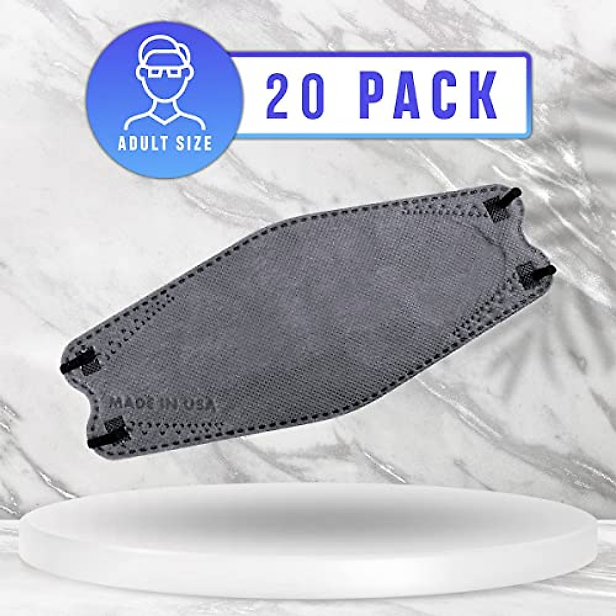 Lutema 5-Layer Disposable Face Mask 5-Ply Protection Breathable Comfortable Made in USA - 3D Fish Design (20 pcs) (Adults, Graphite Gray)