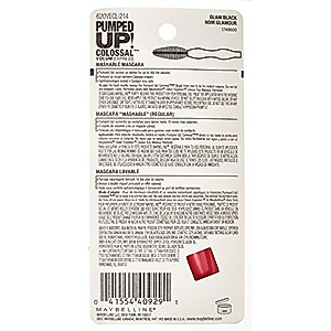 Maybelline Volum' Express Pumped Up Colossal Mascara, Washable Formula Infused with Collagen for Up To 16x Lash Volume, Glam Black, 1 Count