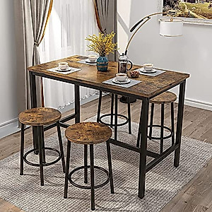 MIERES 5 Pcs Dining Table Set, kitchen Table and Chairs for 4 Kitchen Counter with Bar Height Stools, Ideal for Pub︱Home︱Farmhouse Restaurant︱Cafe, MDF Top & Steel Frame