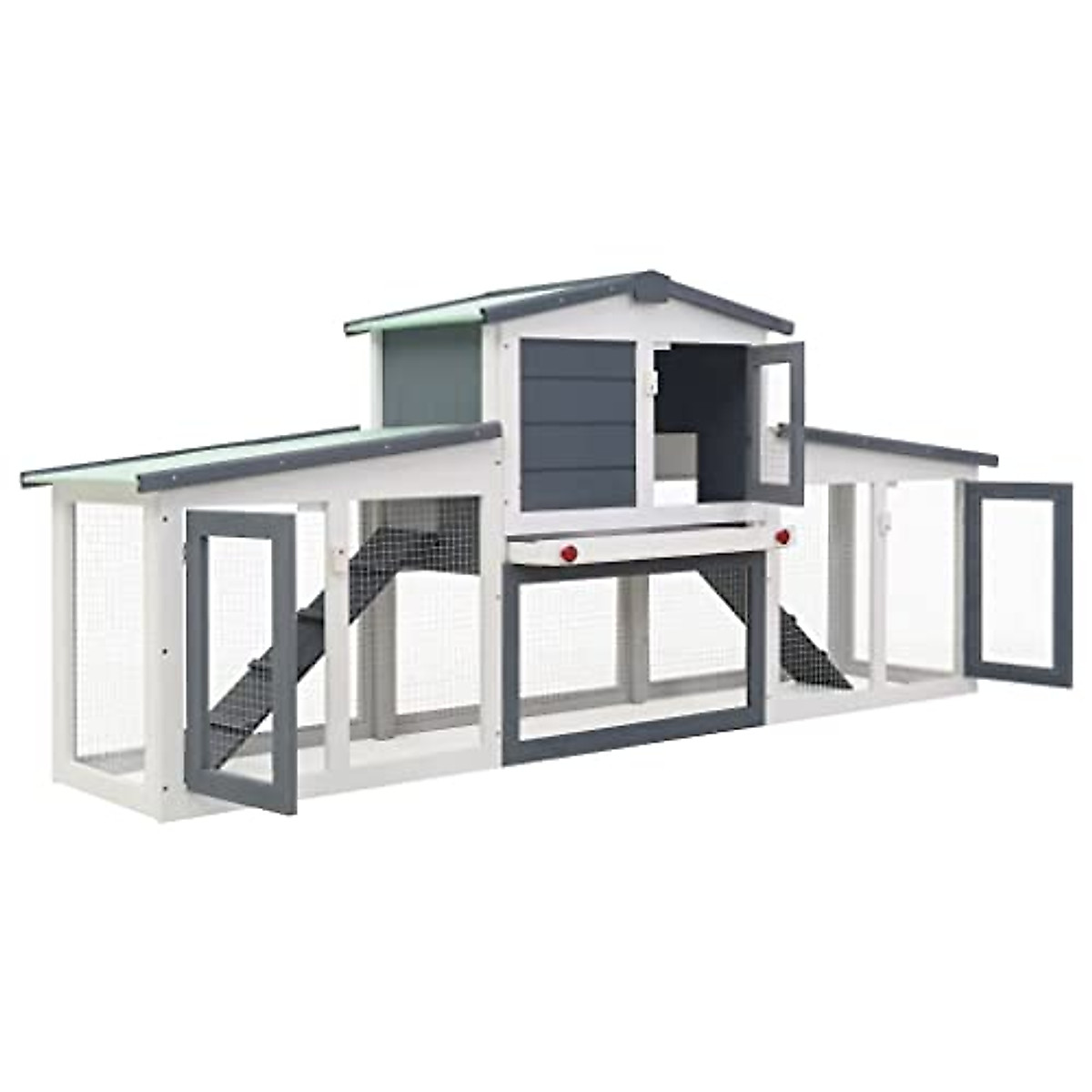 vidaXL Outdoor Rabbit Hutch Weather Resistant Heavy Duty Animal Cage Bunny Living Small Animal Shelter 80.3" Gray White Wood