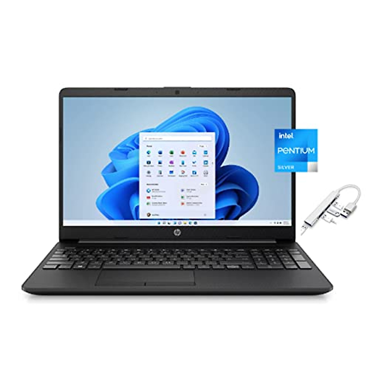 HP 15.6“ HD Diagonal Micro-Edge Bezel Laptop | Intel Pentium Silver N5030 | 4GB RAM | 128GB SSD | Intel UHD Graphics | Black | Windows 11 Home | with USB3.0 HUB Bundle