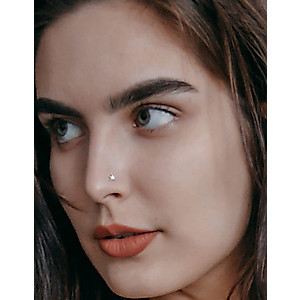 Akeoqi 12Pcs Nose Stud L Shape Nose Rings Cubic Zirconia Butterfly Flower Eye Moon Heart Crown Lightning Piercing Jewelry for Women Men 20G Silver Tone