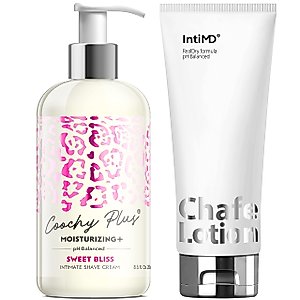 IntiMD Coochy Plus Sweet Bliss & Chafe Lotion Kit, Intimate Shave Cream Prevent Razor Burn In-Grown Hair + Chafe Lotion Anti-Chafe Cream, Anti-Rubbing, Friction for Inner Thighs Armpit Running