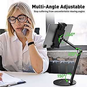 AboveTEK Adjustable Tablet Stand Holder, Long Arm iPad Holder, Flexible and 360 Degrees Rotatable iPad Stand, Compatible with 4.7“- 13.5” Mobile iPhone, iPad, Samsung Tab, Nintendo (Black)