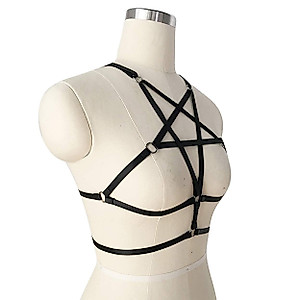 LIVE4COOL Women Harness Elastic Cupless Cage Bra Sexy Lingerie for Women Adjustable Hollow Out Crop Top Exotic Strap Belt Black