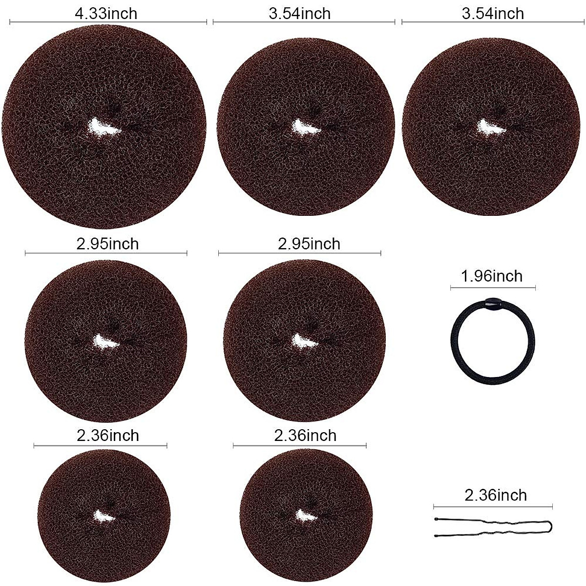 TsMADDTs Hair Bun Maker, 7PCS Dount Bun Maker for Long Hair Ring Style, 5PCS Elastic Bands and 20PCS U Shaped Pins Dark Brown for Ballet Styling