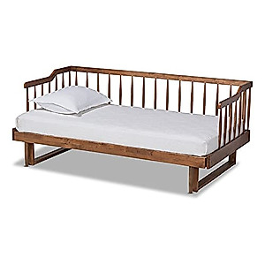 BOWERY HILL Walnut Wood Expandable Twin to King Size Spindle Daybed