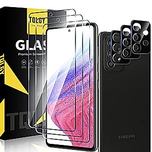 TQLGY 3 Pack Screen Protector for Samsung Galaxy A53 5G with 3 Pack Camera Lens Protector, Tempered Glass Film, 9H Hardness - HD - Bubble Free - Anti-Scratch - Easy Installation