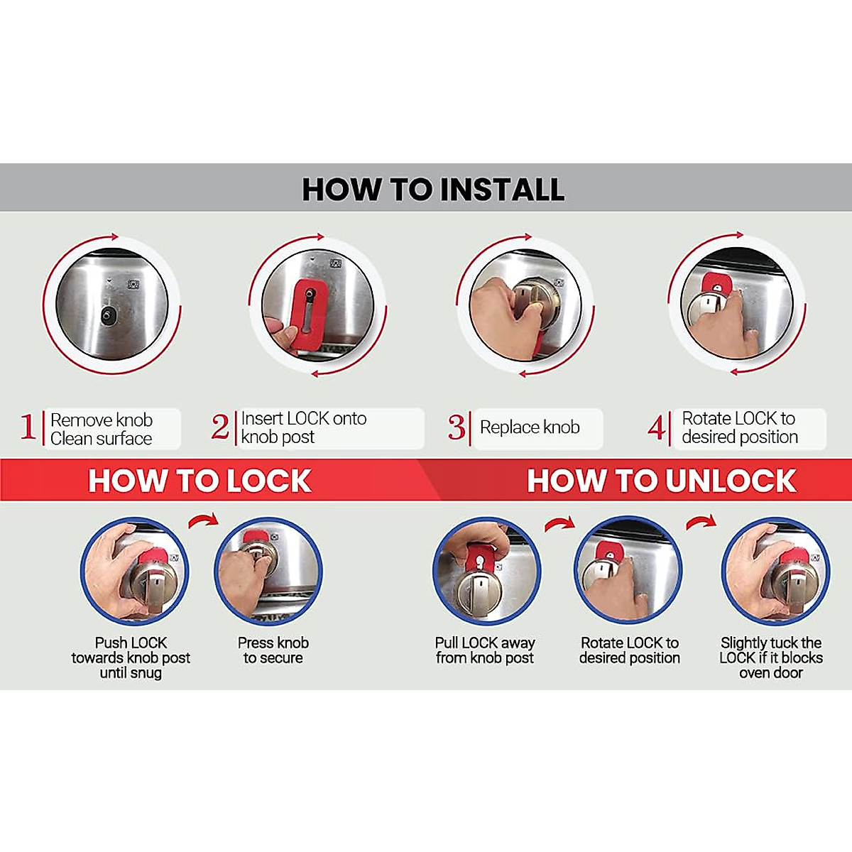 Vadiff Silicone Gas Stove Child Safety Knob Locks | Oven Knob Guard (5Pk)(Red)