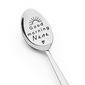 Nana Spoon Gifts from Grandchildren Grandkids, Good Morning Nana Spoons for Grandma Grandmother Mothers Day Birthday Gift for Nana Nanny Tea Coffee Engraved Spoon Coffee Lover Gift