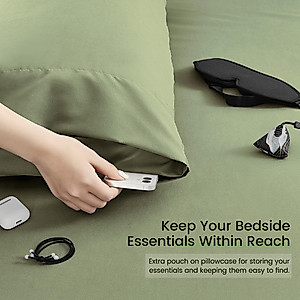 QUIETSEA King Size Bed in a Bag 7 Pieces Comforter Set King, Wood Grain Texture Bedding Comforter Set Green Bed Set with Comforter, Pillowcases, Flat Sheet, Fitted Sheet and Pillow Shams