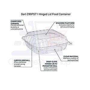 9 Inches Clamshell Plastic Clear Hinged Food Storage Containers 8.3x8.5x2.8 - Pack of 200