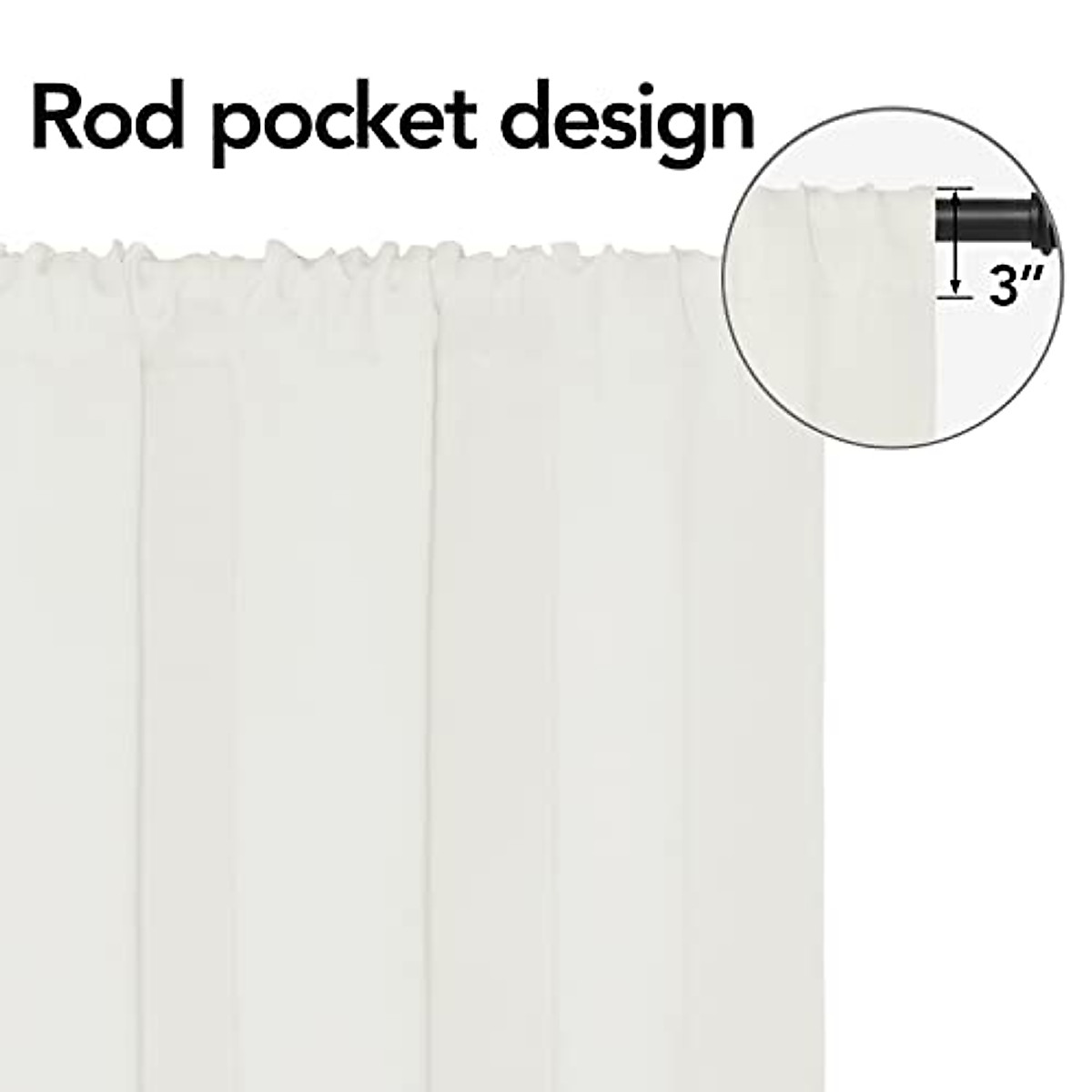 Easy-Going Rod Pocket Blackout Curtains for Bedroom, Room Darkening Window Curtains for Living Room, Thermal Insulated Noise Reduction Solid Window Drapes, 2 Panels(42x63 in, Ivory)