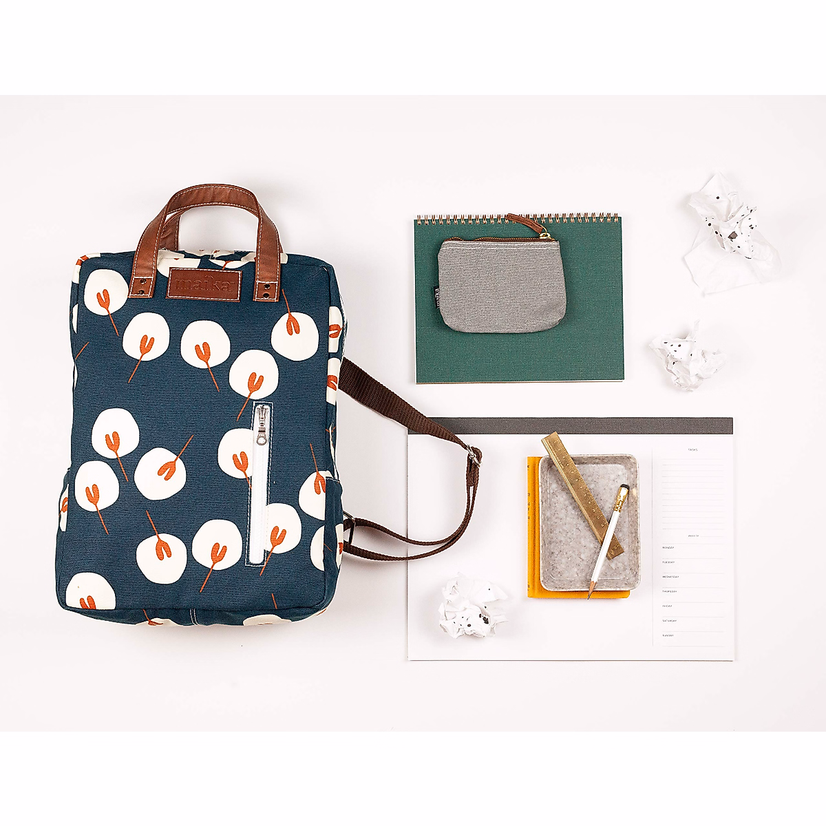 maika Recycled Canvas Zippered Backpack, Tansy, Green