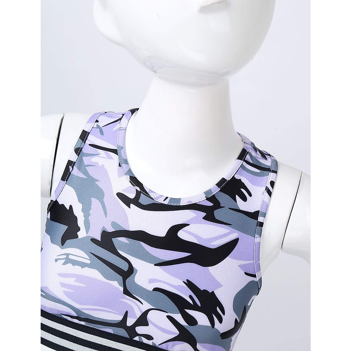 CHICTRY Kids Girls' 2 Piece Athletic Leggings with Tank Crop Tops Outfits sets for Gymnastics Sports Workout Fitness Camouflage Lavender 12-14 Years