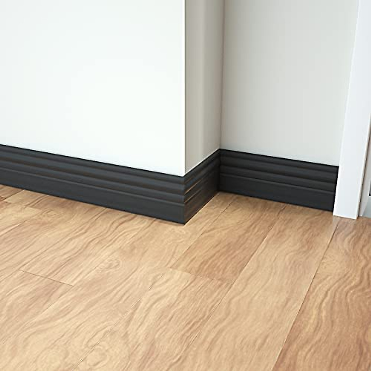 NeatiEase Peel and Stick Baseboards Moulding Trim, 4 Inch x 16.4 Feet Self-Adhesive Floor Baseboard, Flexible Rubber Baseboard Molding Cove Base Vinyl Wall Base (Black)