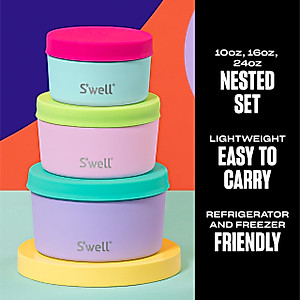 S'well Stainless Steel Food Canister Set Of Three, 10oz, 16oz, and 24oz, Pastel Paradise, Single Walled Durable Construction, BPA Free, Dishwasher Safe