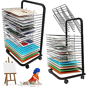 Mobile Art Drying Rack Standard A3 Paper Wire Shelves for Classroom Paint Crafts Drying Rack Metal Artwork Storage Display Rack with Wheels, Ideal for Schools and Art Clubs, Black (Size : 20-Layer)