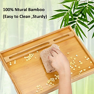 Moretoes 2pcs Bed Tray Table for Eating, Bamboo Breakfast Food Tray with Adjustable Folding Legs and Phone Holders for Sofa Laptop Desk Snack Tray