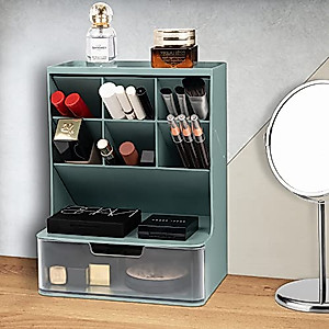 YARRAMATE Makeup Organizer with Brush Holder and Clear Drawer, Cosmetic Organizer and Storage in Bathroom, Dorm Room, Bedroom organizer for dresser, Cosmetic Display Cases (Fresh Green)